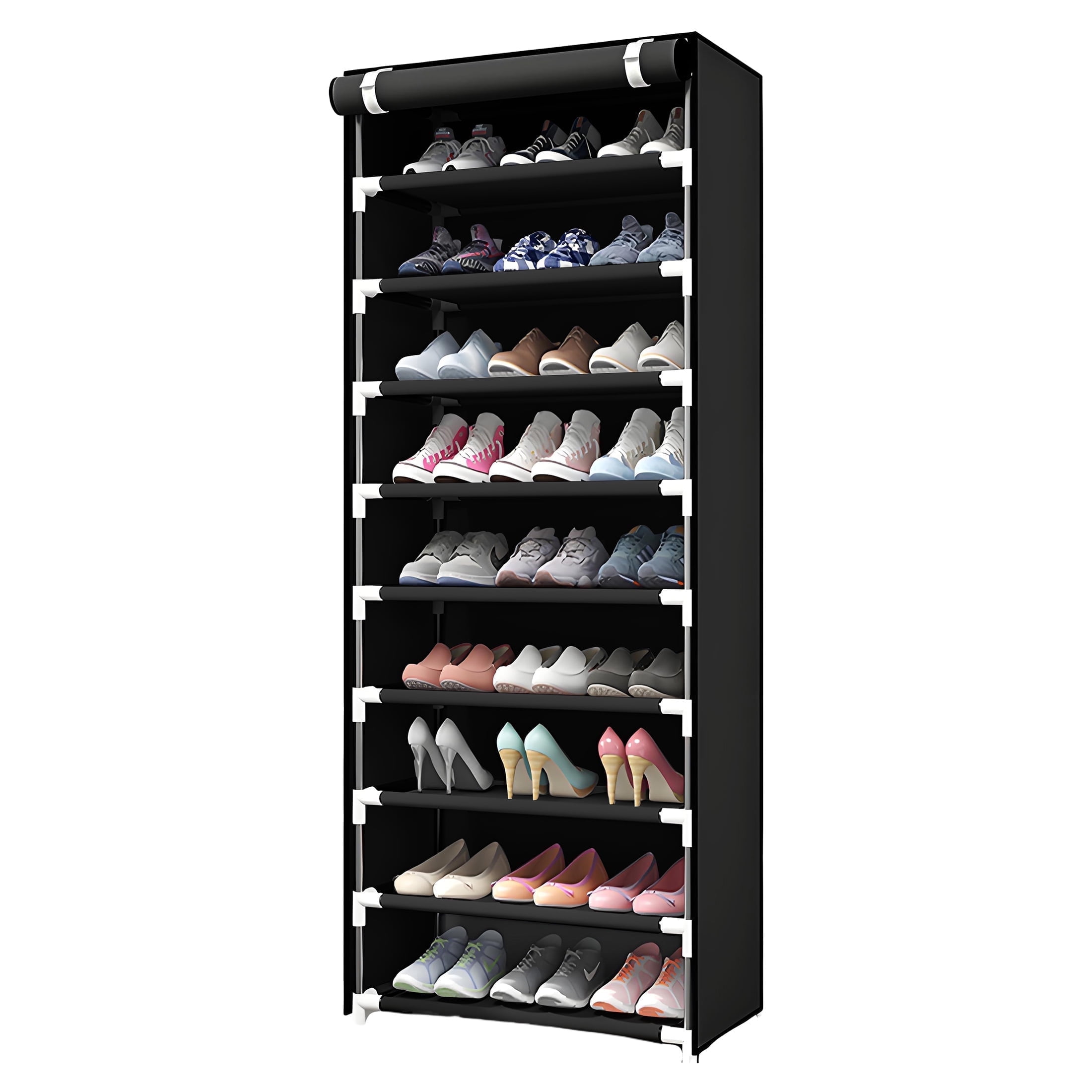 HioHa 10-Tier Shoe Rack with Dustproof Cover, Holds 27 Pairs, Space ...