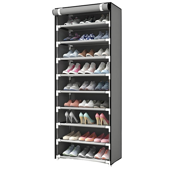 HioHa 10-Tier Shoe Rack with Covers - Freestanding Shoe Organizer for ...