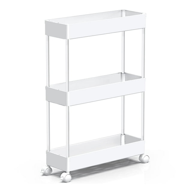 HIOHA 3-Tier Slim Rolling Utility Cart with Wheels, Bathroom Organizer ...