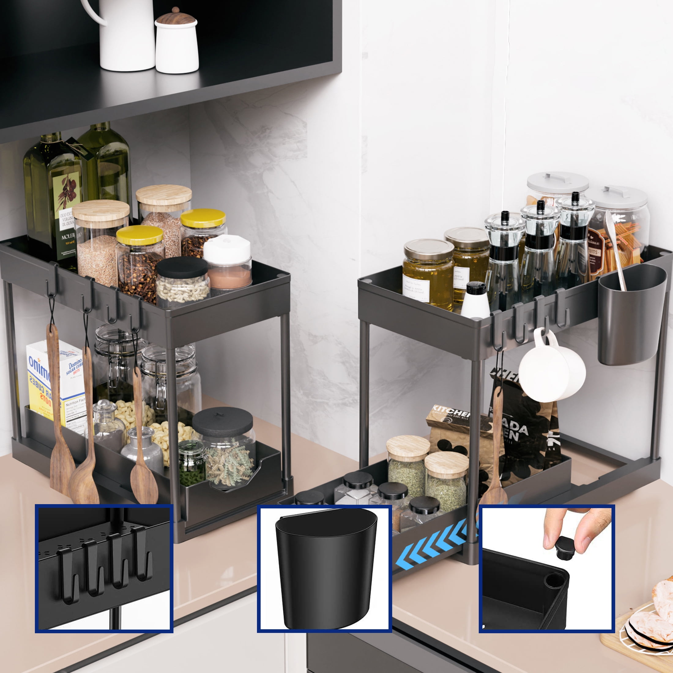 HioHa Under Sink Organizer, 2 Tier Under Sink Storage for Narrow Space ...