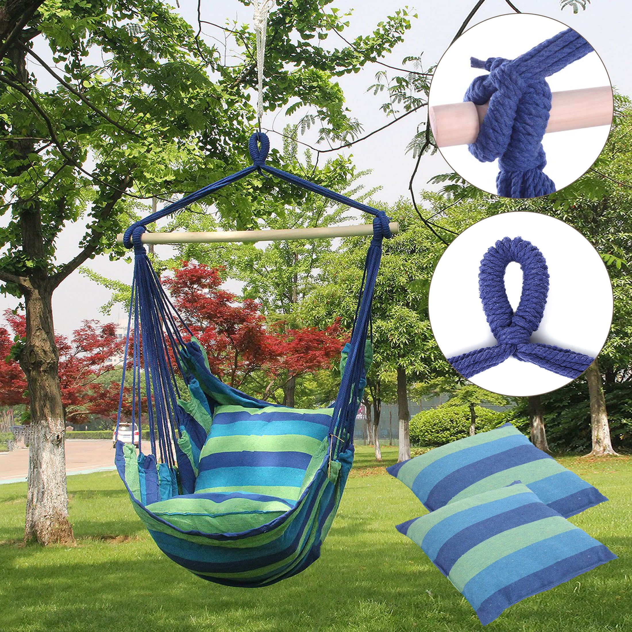 HioHa Hammock Chair, Hanging Rope Swing Max 264 lbs with Anti-Slip ...
