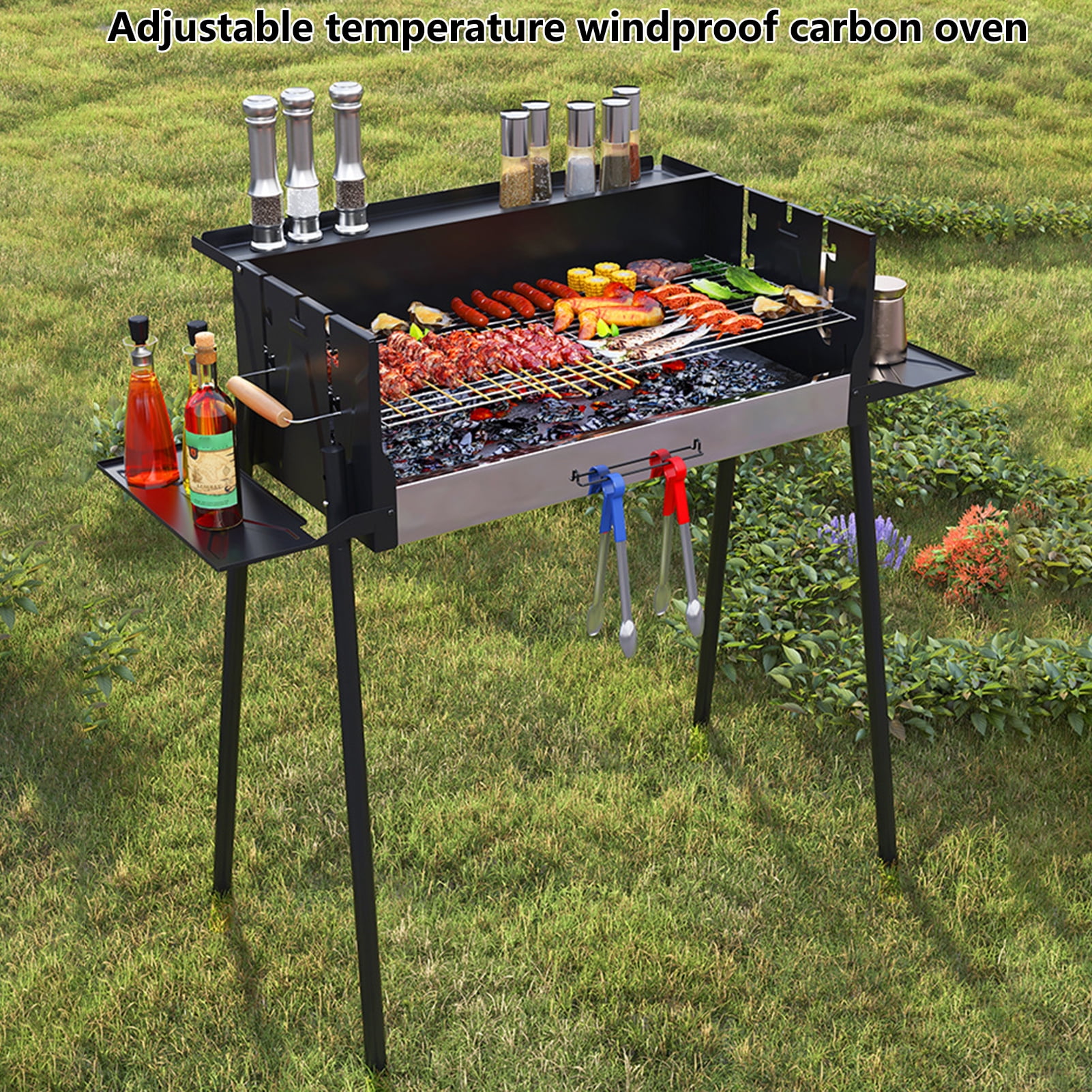 Hioecau BBQ Grill,phoe Foldable Storage Shelf 3 Metal Camping Barbecue ...