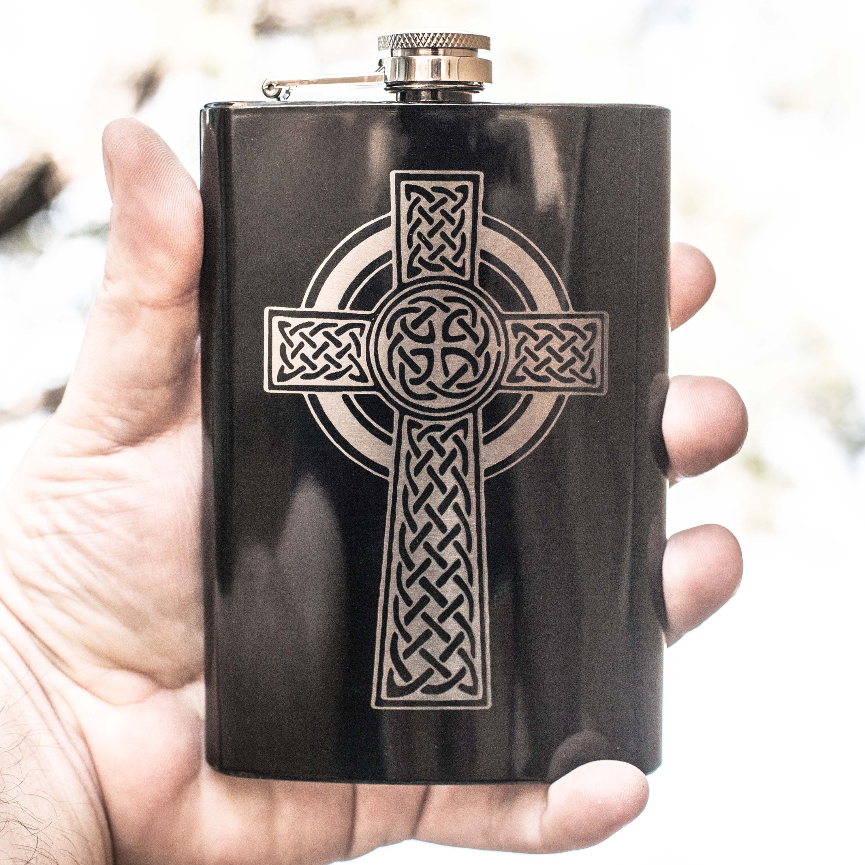 Hip Flask Plus 8oz BLACK Celtic Cross Flask - Leak-Proof & Symbolic ...