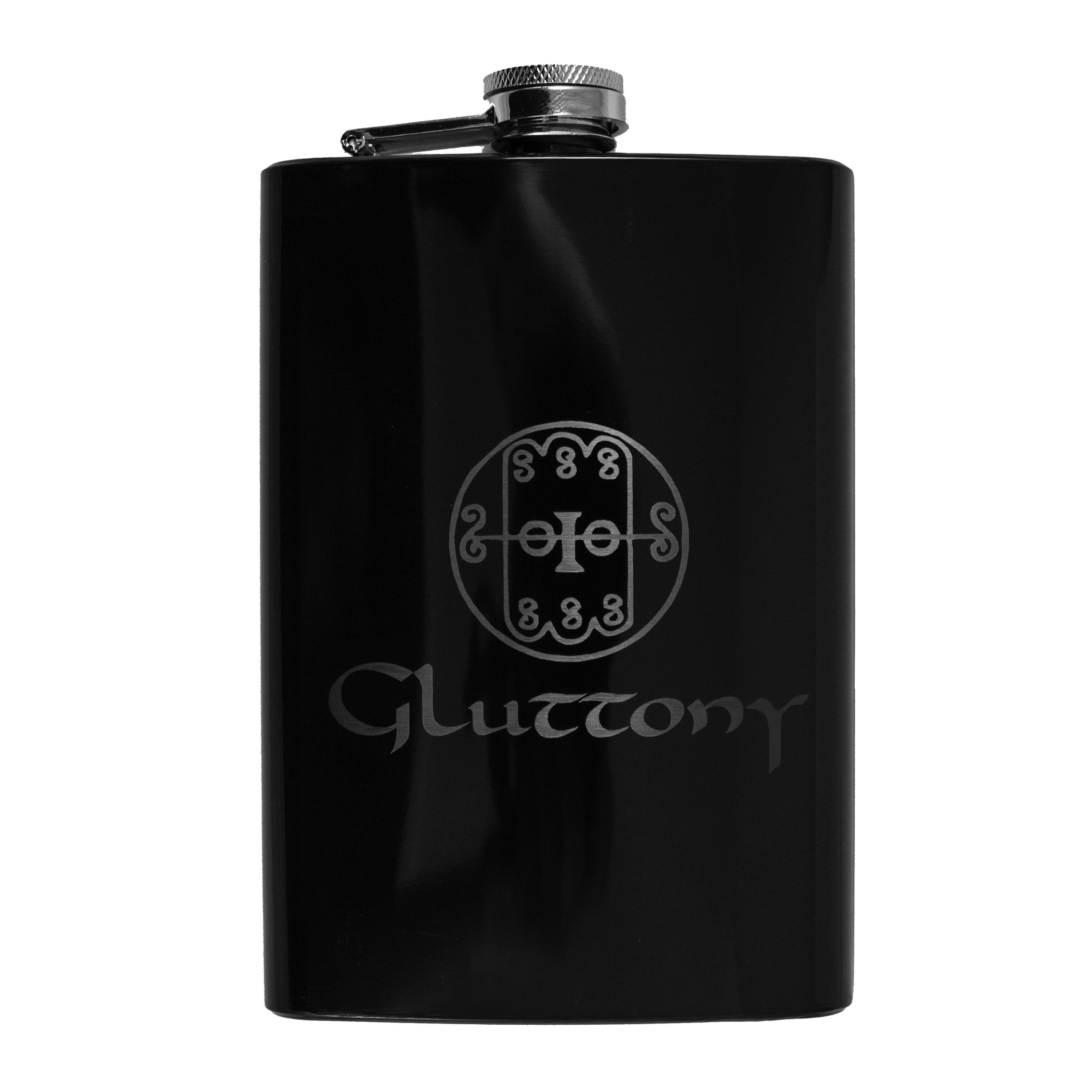 Hip Flask Plus 8oz BLACK Seven Deadly Sins GLUTTONY Flask with Sinful ...