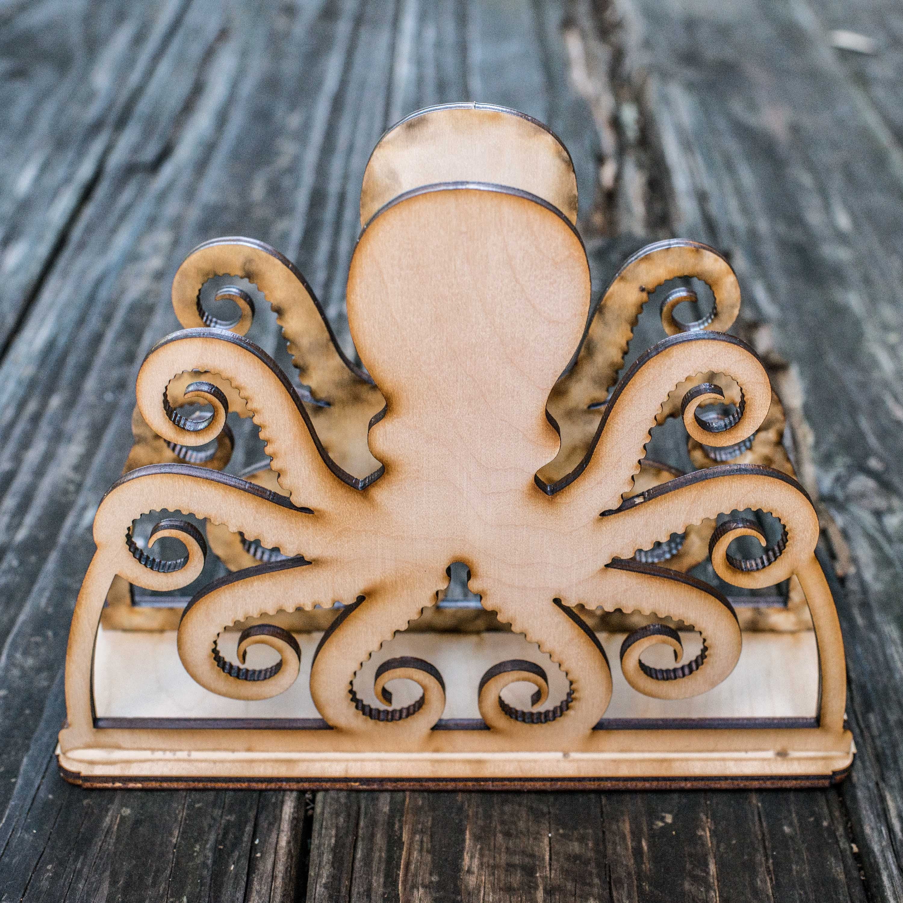 Hip Flask Plus Raw Wood Craft Octopus Napkin Holder - Rustic Napkin ...