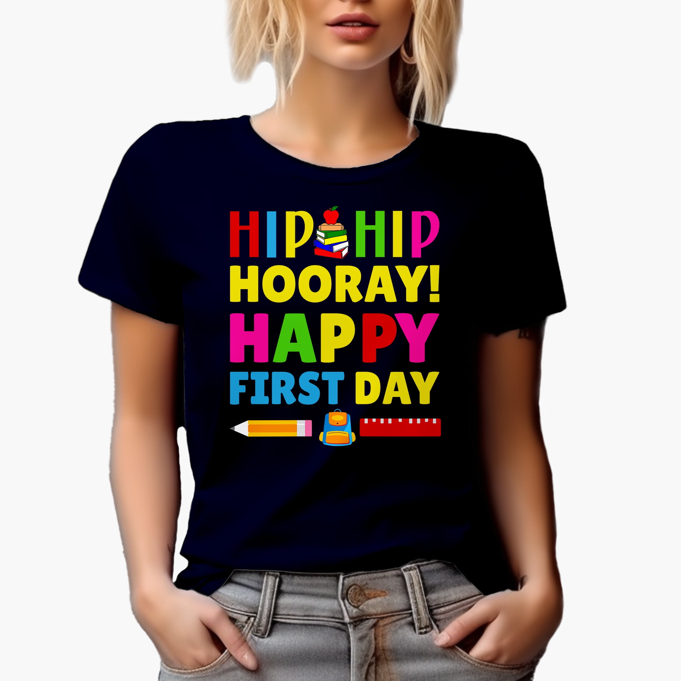 Hip Hip Hooray Happy First Day, Navy Blue T-Shirt, 2XL - Walmart.com
