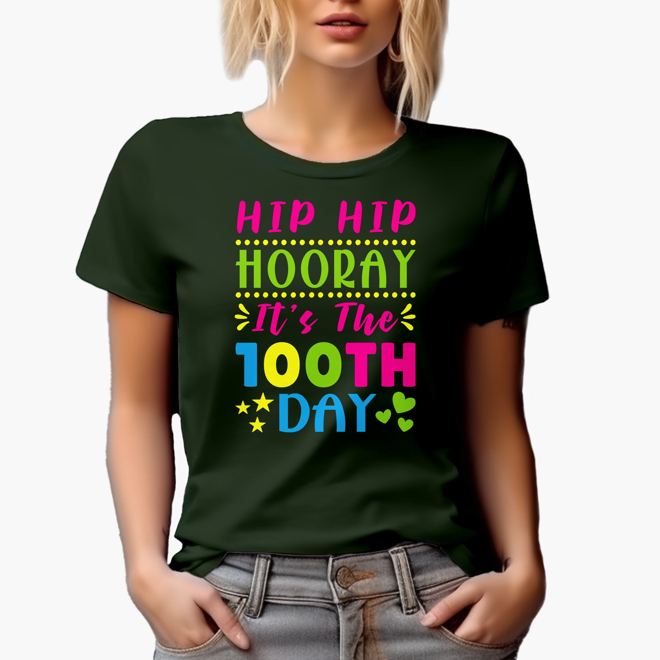 Hip Hip Hooray It's the 100th Day, Last Day of School, Military Green T ...
