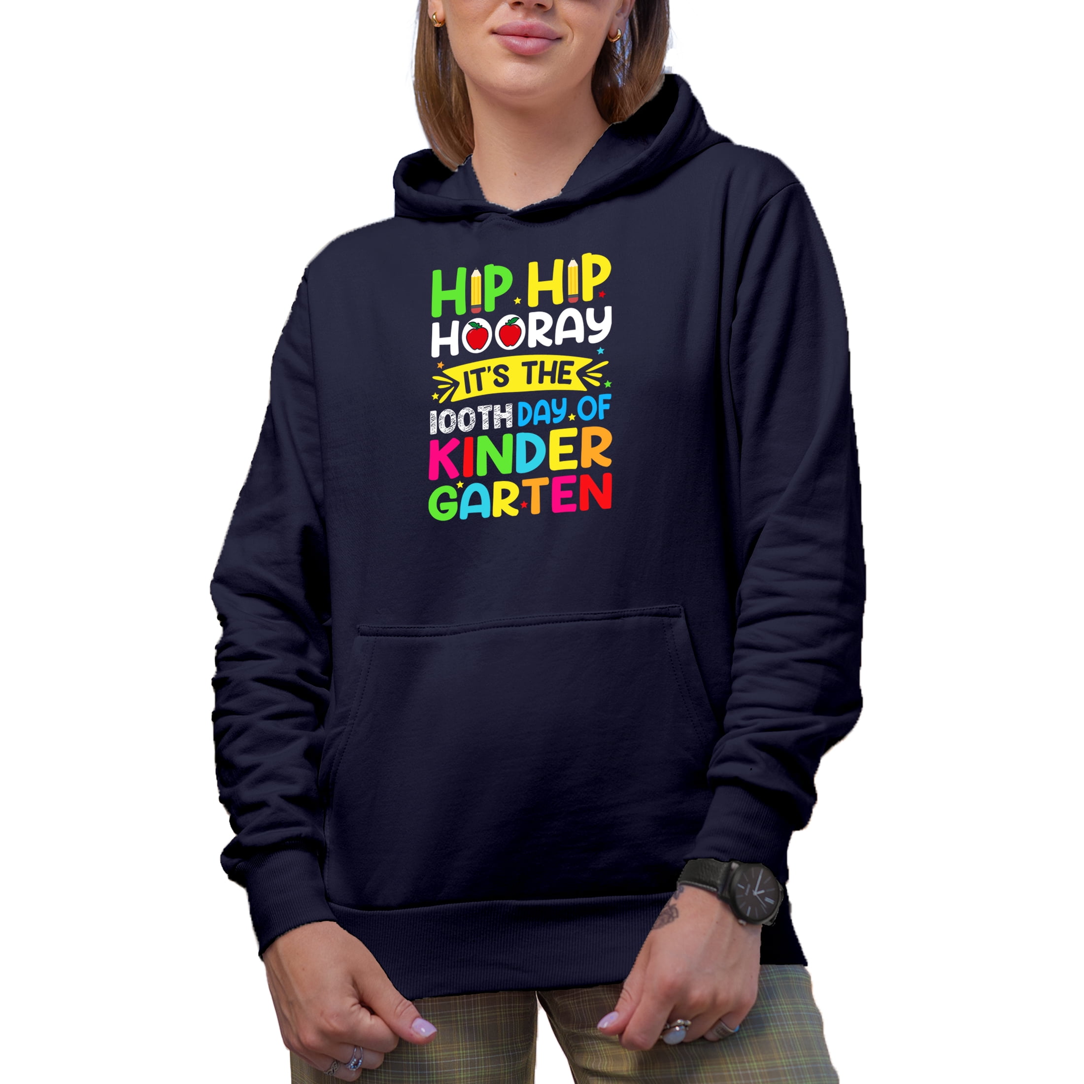 Hip Hip Hooray It's the 100th Day of Kindergarten, Navy Blue Hooded ...