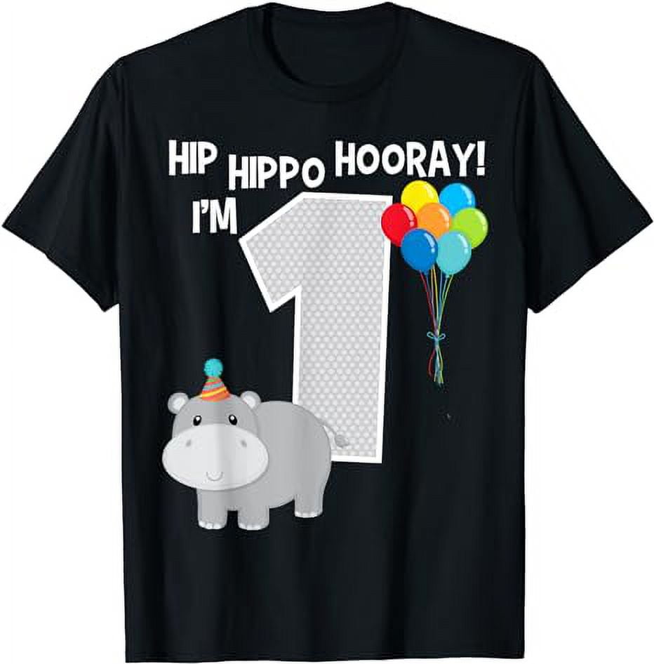Hip Hippo Hooray I'm 1 Zoo Theme 1st Birthday Party Kids T-Shirt ...