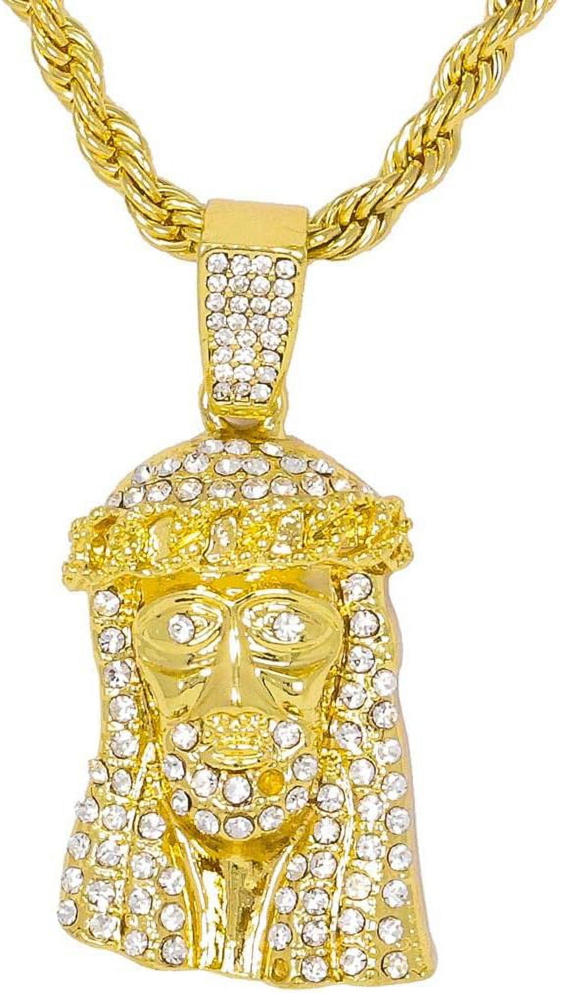 Hip Hop 14K Iced Gold Plated Cubic Zirconia Holy Jesus Head Religious ...