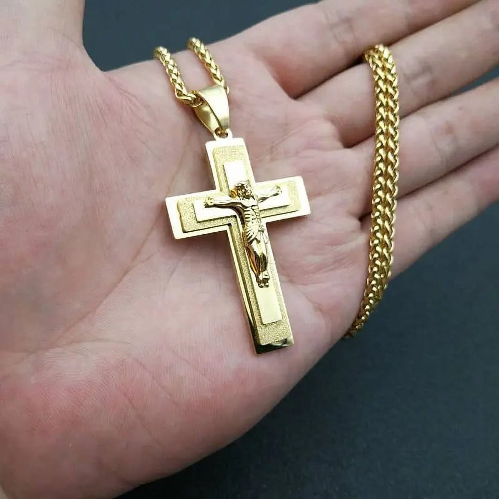 Hip Hop 14K Yellow Gold 3 Layers Cross INRI Crucifix Jesus Pendants ...