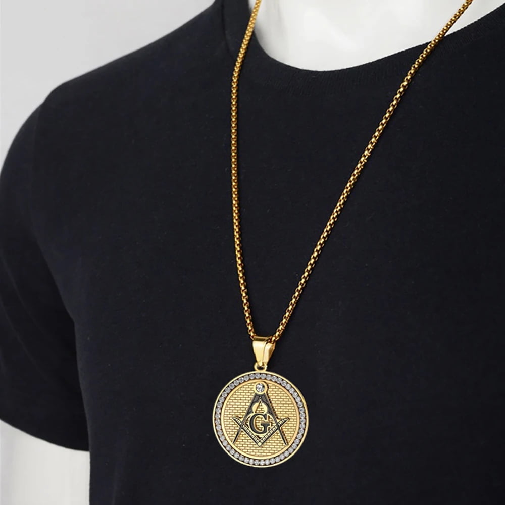 Hip Hop 14K Yellow Gold Masonic Symbol Necklaces & Pendants For Women ...