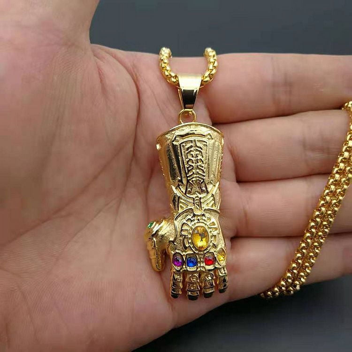 Hip Hop 14K Yellow Gold Thanos Glove Pendants Necklaces for Men Rapper ...