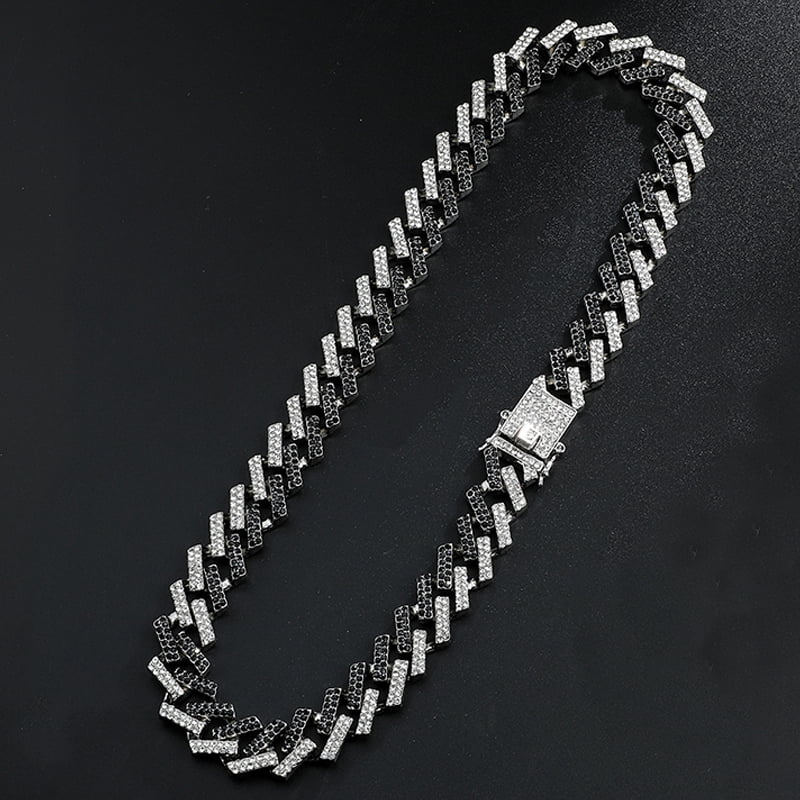 Hip Hop 15MM Bling Iced Out Crystal Cuban Prong Chain Rhinestone Zircon ...