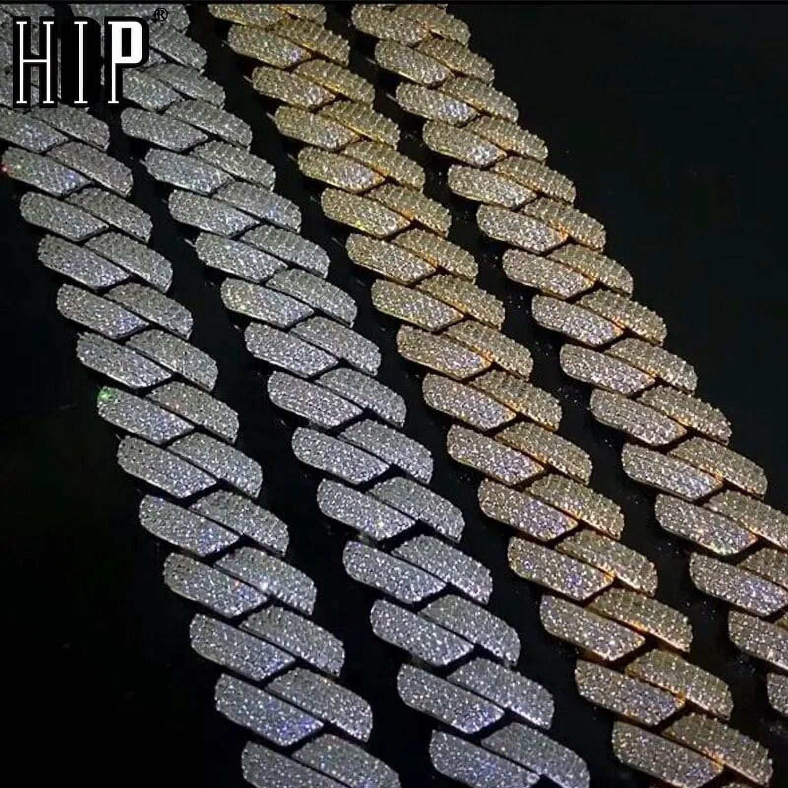 Hip Hop 19MM 3 Row Heavy Cuban Prong Chain Bling Iced Out Box Buckle ...
