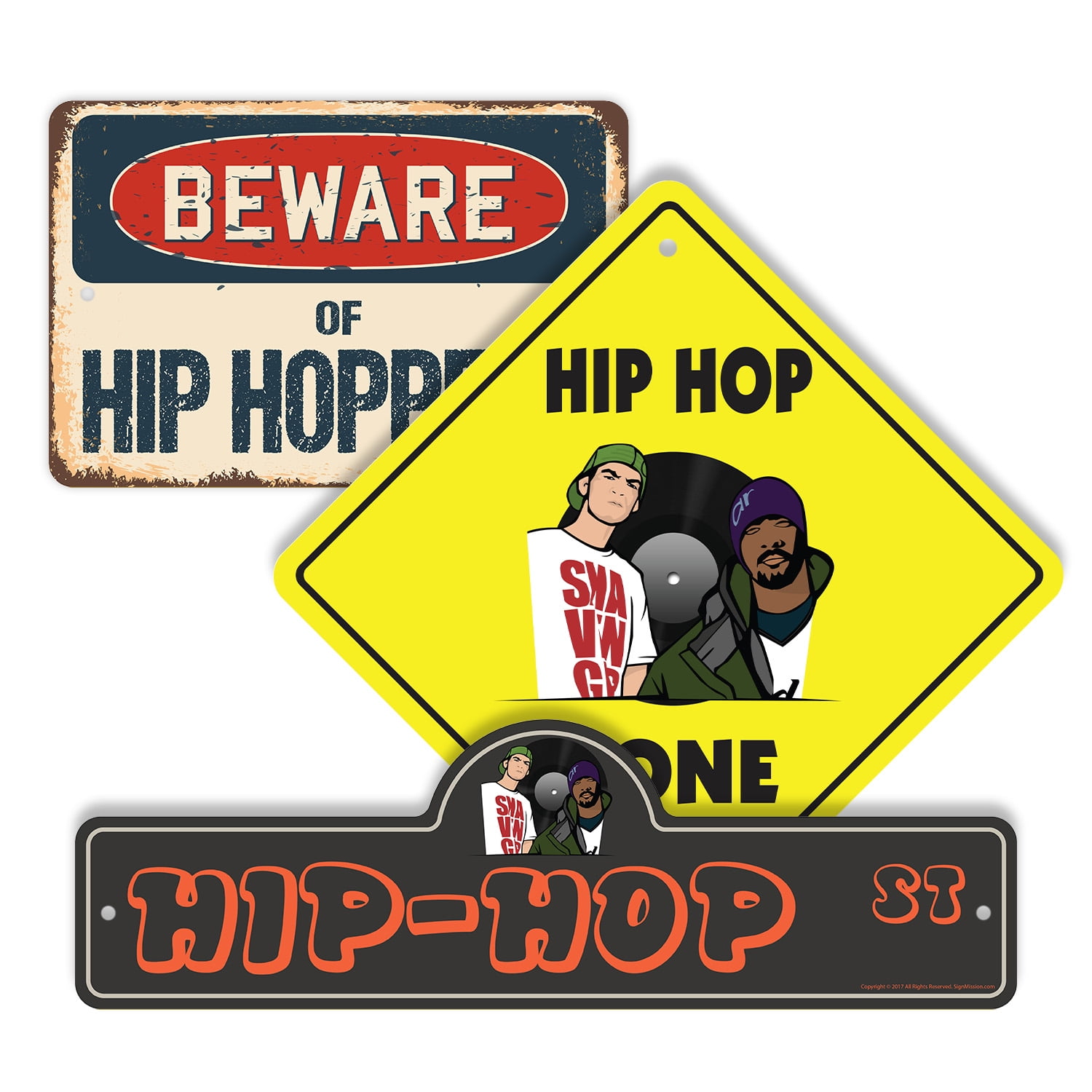Hip Hop (3 Pack) Plastic Street Sign Crossing Sign Warning Sign Vintage ...