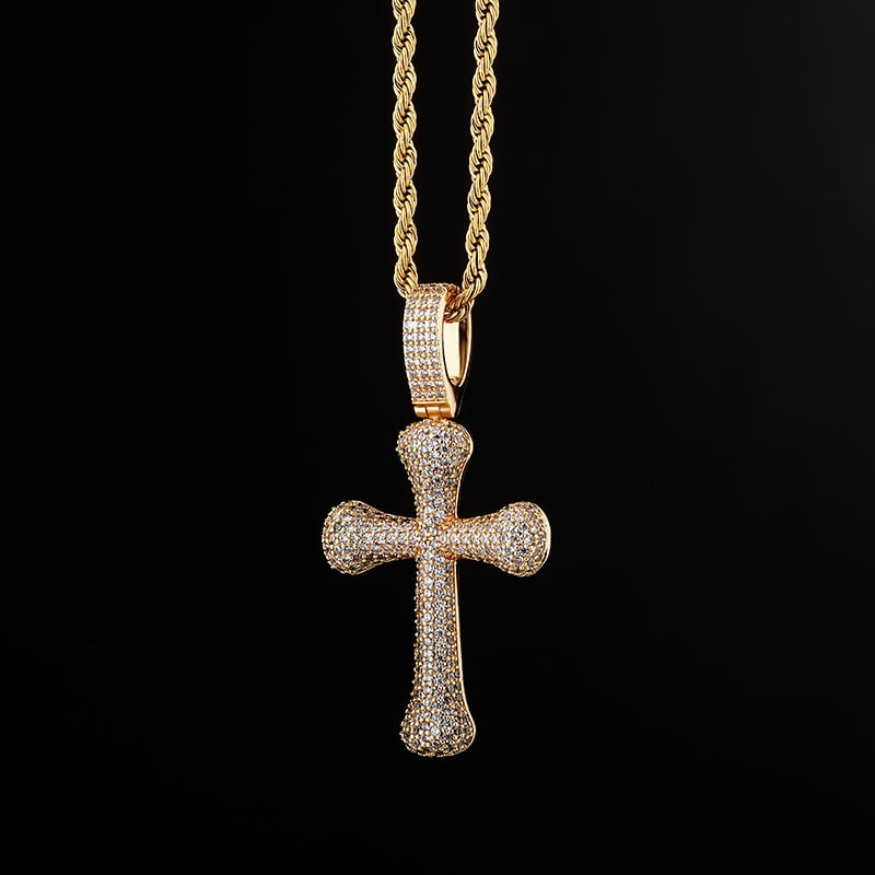 Hip Hop 3A+ CZ Stone Paved Bling Iced Out Cross 14K Yellow Gold ...