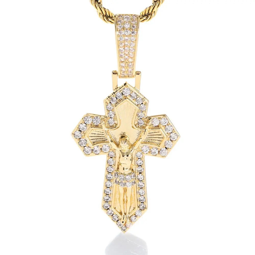 Hip Hop 3A+ CZ Stone Paved Bling Iced Out INRI Crucifix Jesus Cross 14K ...