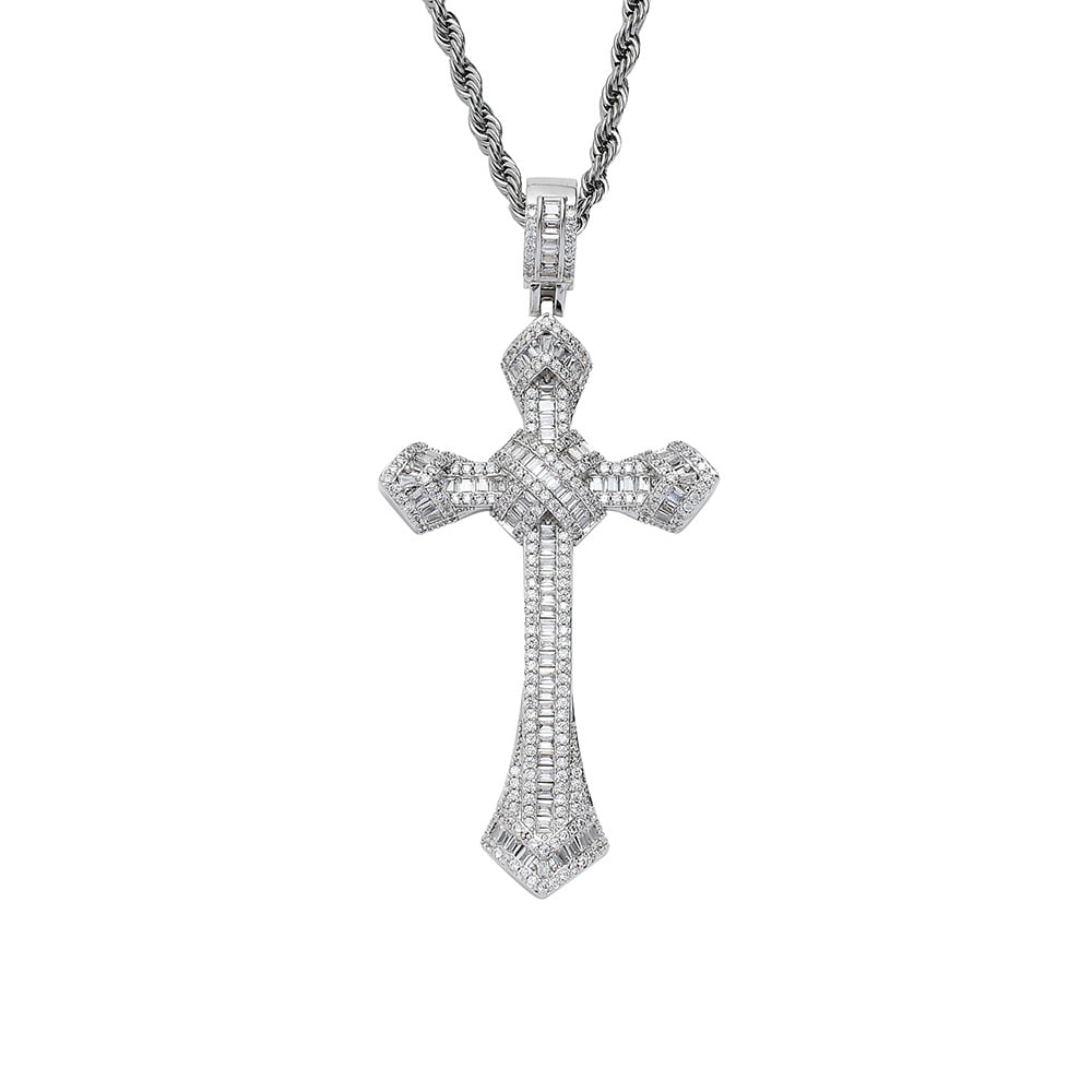 Hip Hop 3A+ Cubic Zirconia Paved Bling Iced Out Long Cross 14K Yellow ...