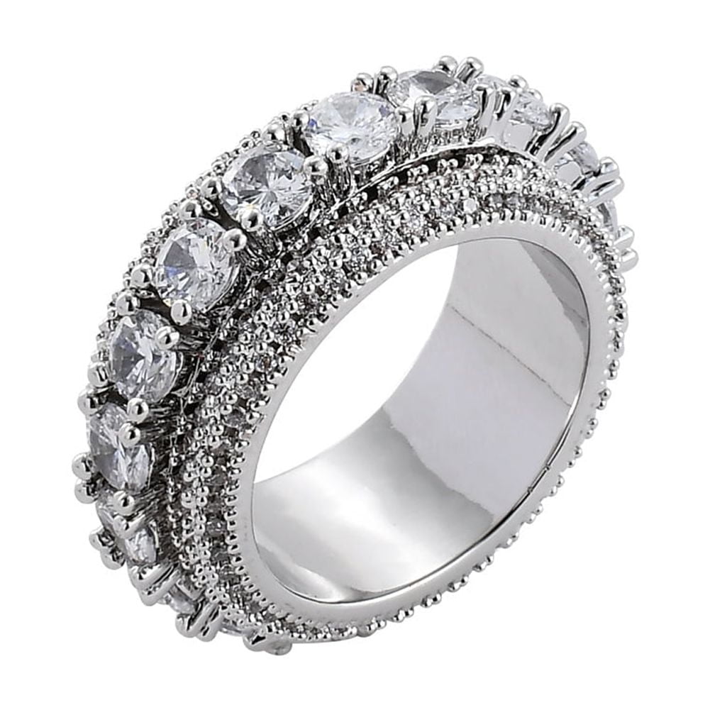 Hip Hop 5 Rows CZ Stone Paved Bling Iced Out Geometric Round Finger 14K ...