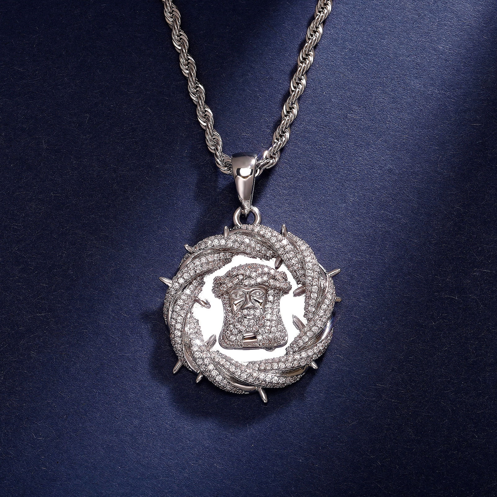 Hip Hop 5A+ CZ Stone Bling Iced Out Thorn Crown JESUS PIECE Round 14K ...