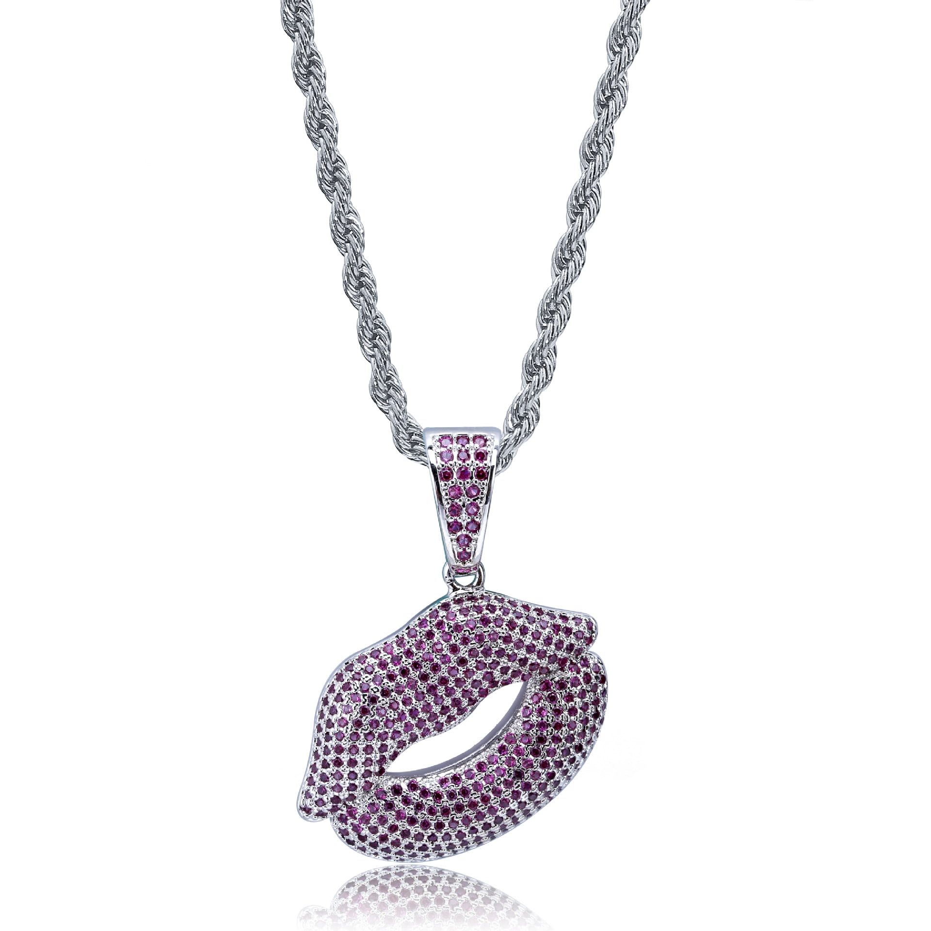 Hip Hop 5A+ Cubic Zirconic Paved Bling Iced Out Purple CZ Lips 14K ...