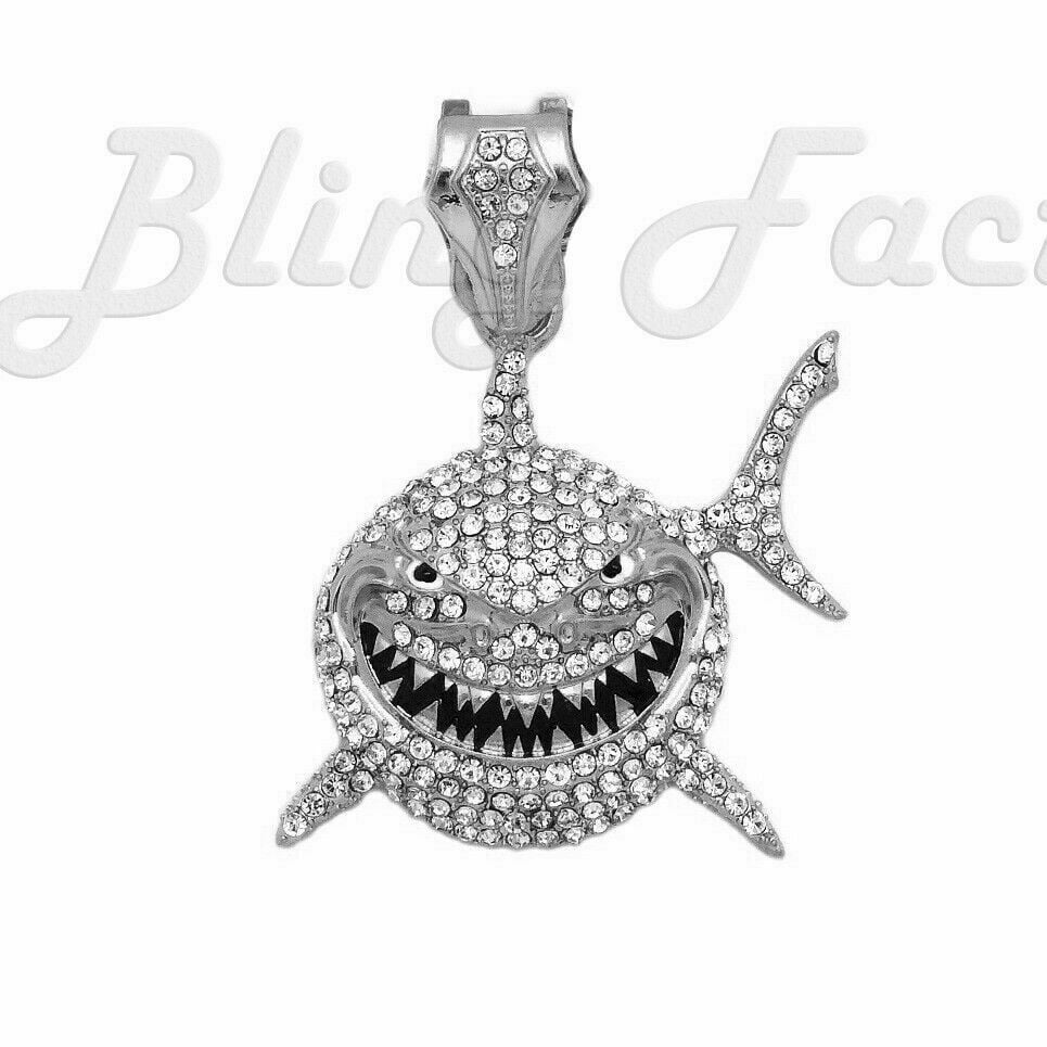 Hip Hop 6ix9ine Iced Shark Pendant & 5mm 18" Link Choker Chain Bling ...