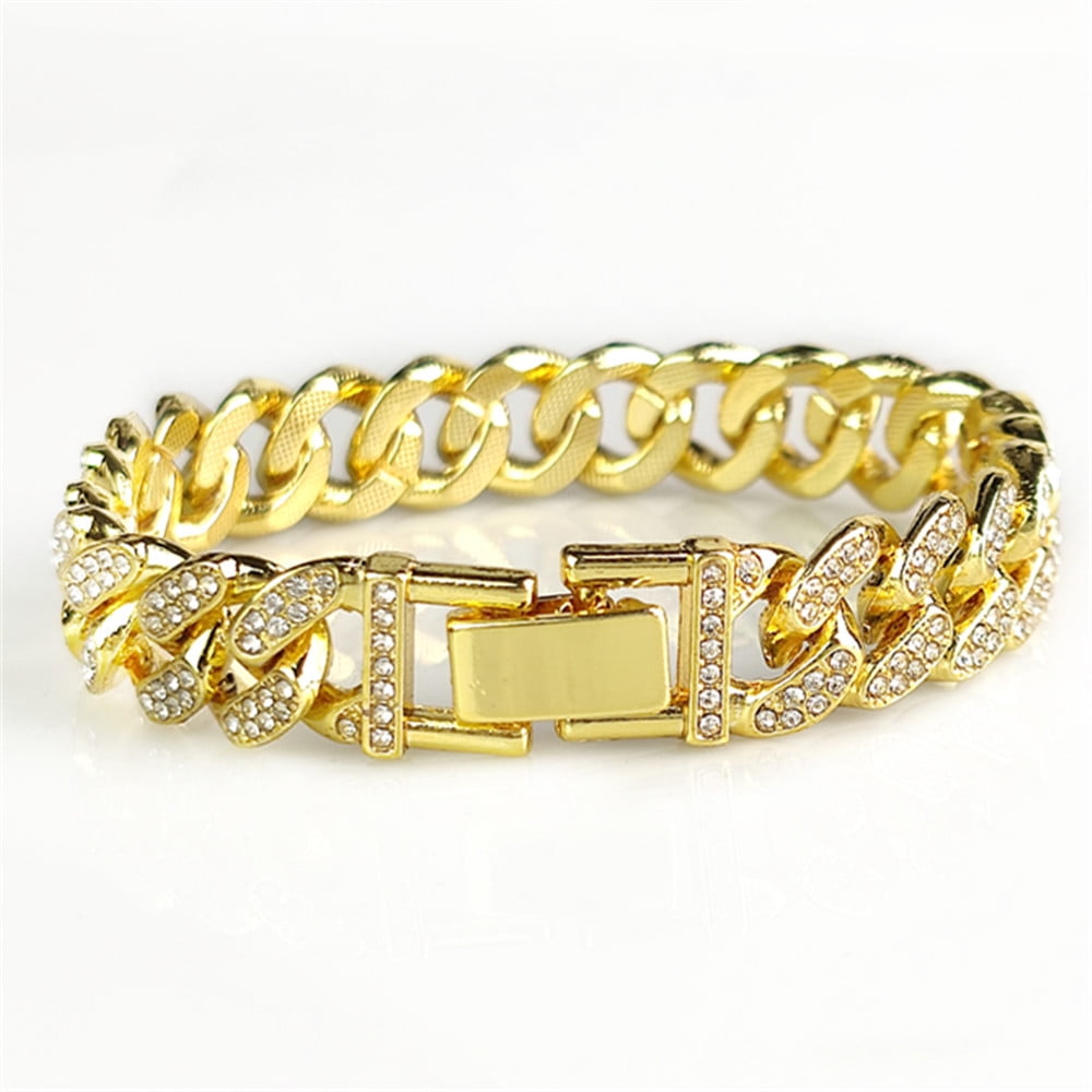 Hip Hop AAA Bling Miami Cuban Chain Iced Out Men's Bracelet Rhinestone Zircon Paved Bracelets ...