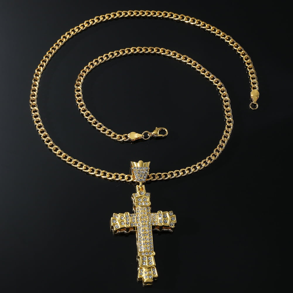 Hip Hop Big Cross 14K Yellow Gold Pendant Necklace Women Men Hiphop ...