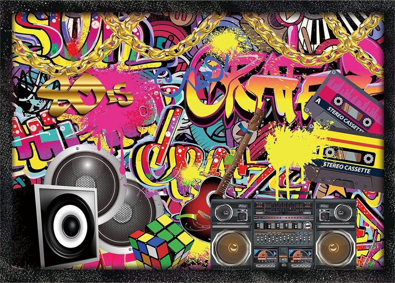 Hip Hop Birthday Party Backdrop Throwback Retro Banner r Graffiti 80's ...
