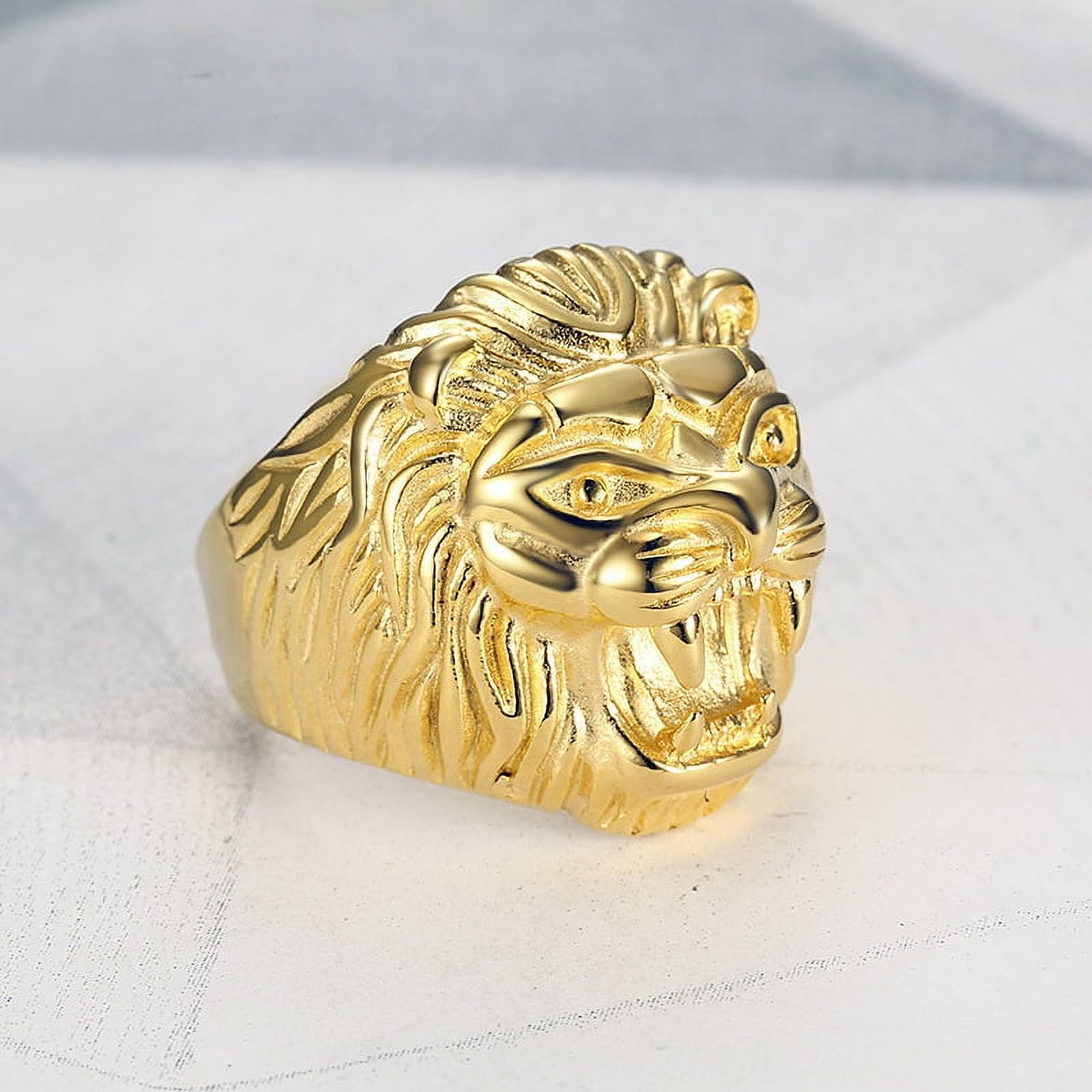 Hip Hop Bling 14K Yellow Gold Male Lion Animal Ring for Men Rapper ...