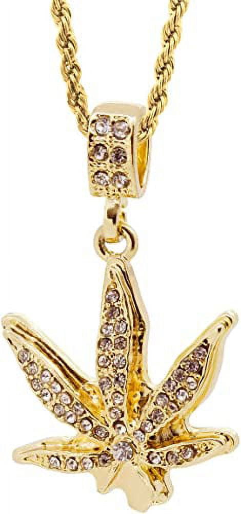 Hip Hop Bling Gold Tone Marijuana Pendant 24" Rope Chain #1014 ...