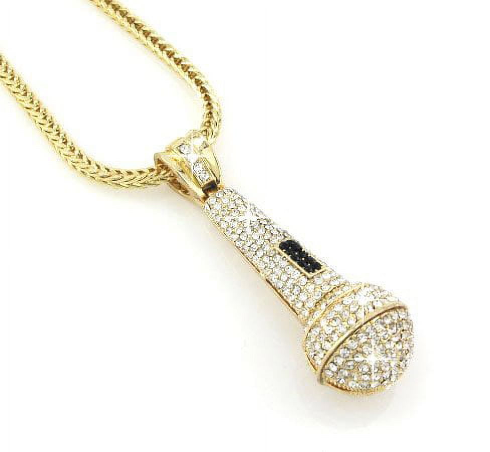 Hip Hop Bling Gold Tone Plated Microphone Best Raper Pendant - Walmart.com