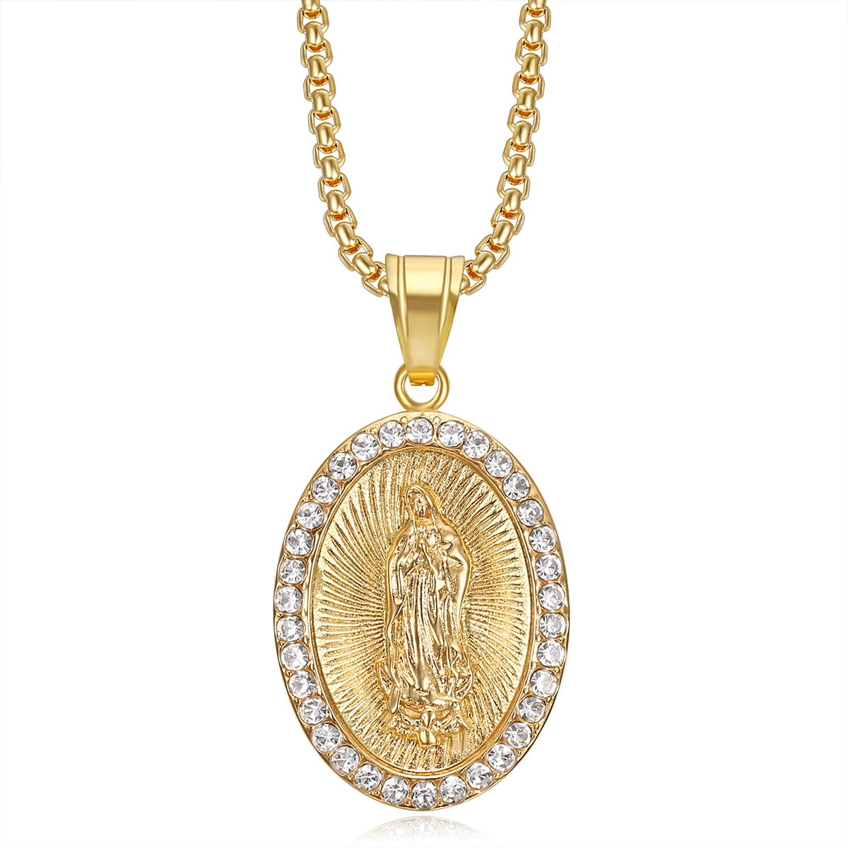 Hip Hop Bling Golden Color Solid 14K Yellow Gold Virgin Mary Pendants ...