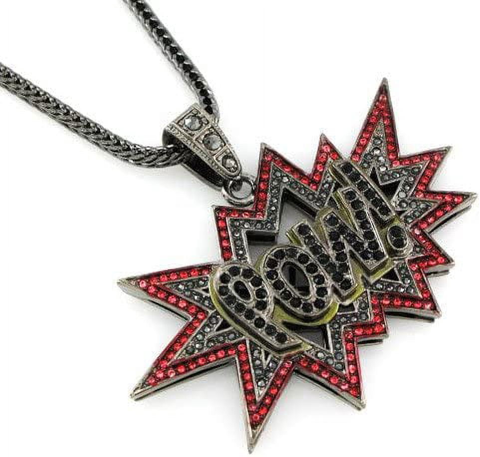 Hip Hop Bling Hematite Black Super Hero POW Pendant with 36" Franco ...