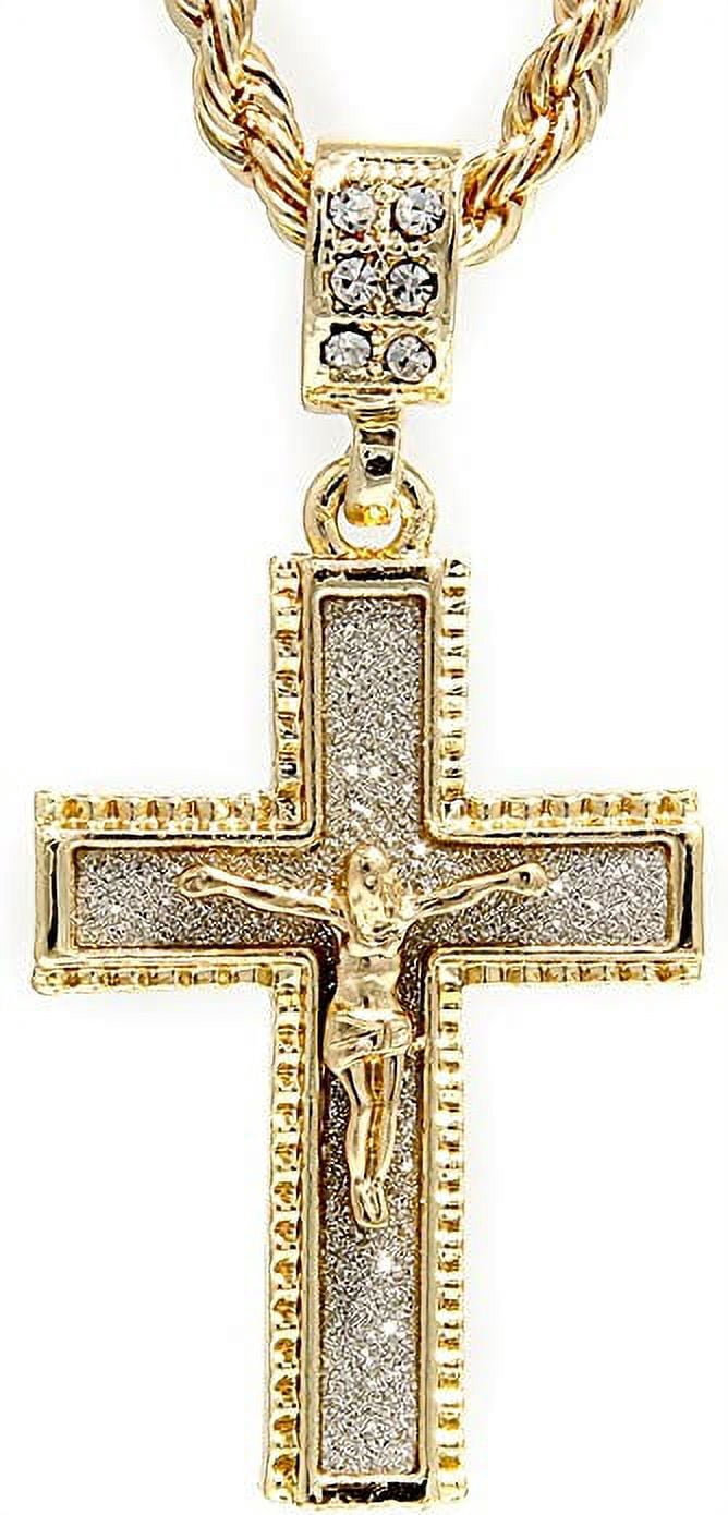 Hip Hop Bling Iced Gold Tone Crucifix Cluster Pendant with 24" Rope ...