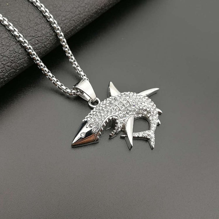 Hip Hop Bling Iced Out 14K Yellow Gold Animal Shark Pendants Necklace ...