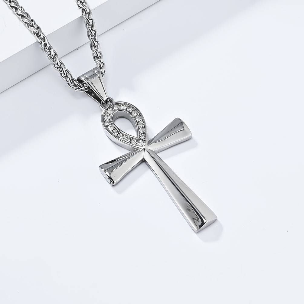 Hip Hop Bling Iced Out 14K Yellow Gold Ankh Cross Pendants Necklaces ...
