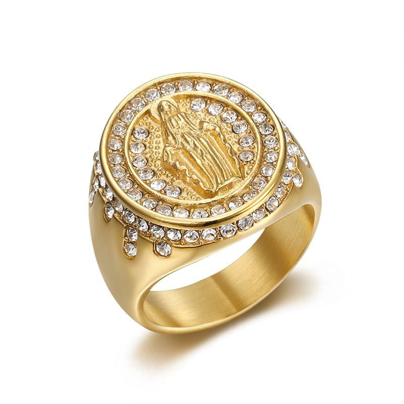 Hip Hop Bling Iced Out 14K Yellow Gold Catholic Virgin Mary Rings for ...