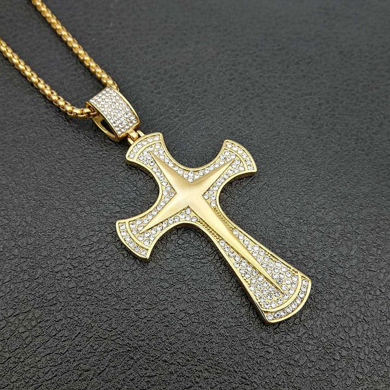 Hip Hop Bling Iced Out 14K Yellow Gold Cross Pendants Necklace for Men ...