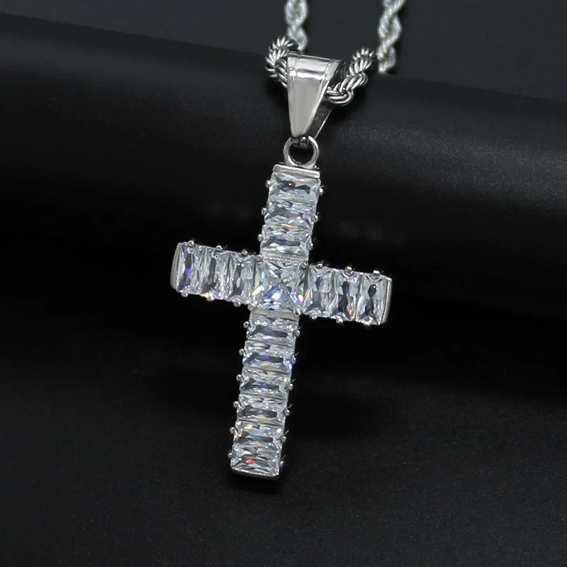 Hip Hop Bling Iced Out 14K Yellow Gold Cross Pendants Necklace for Men ...