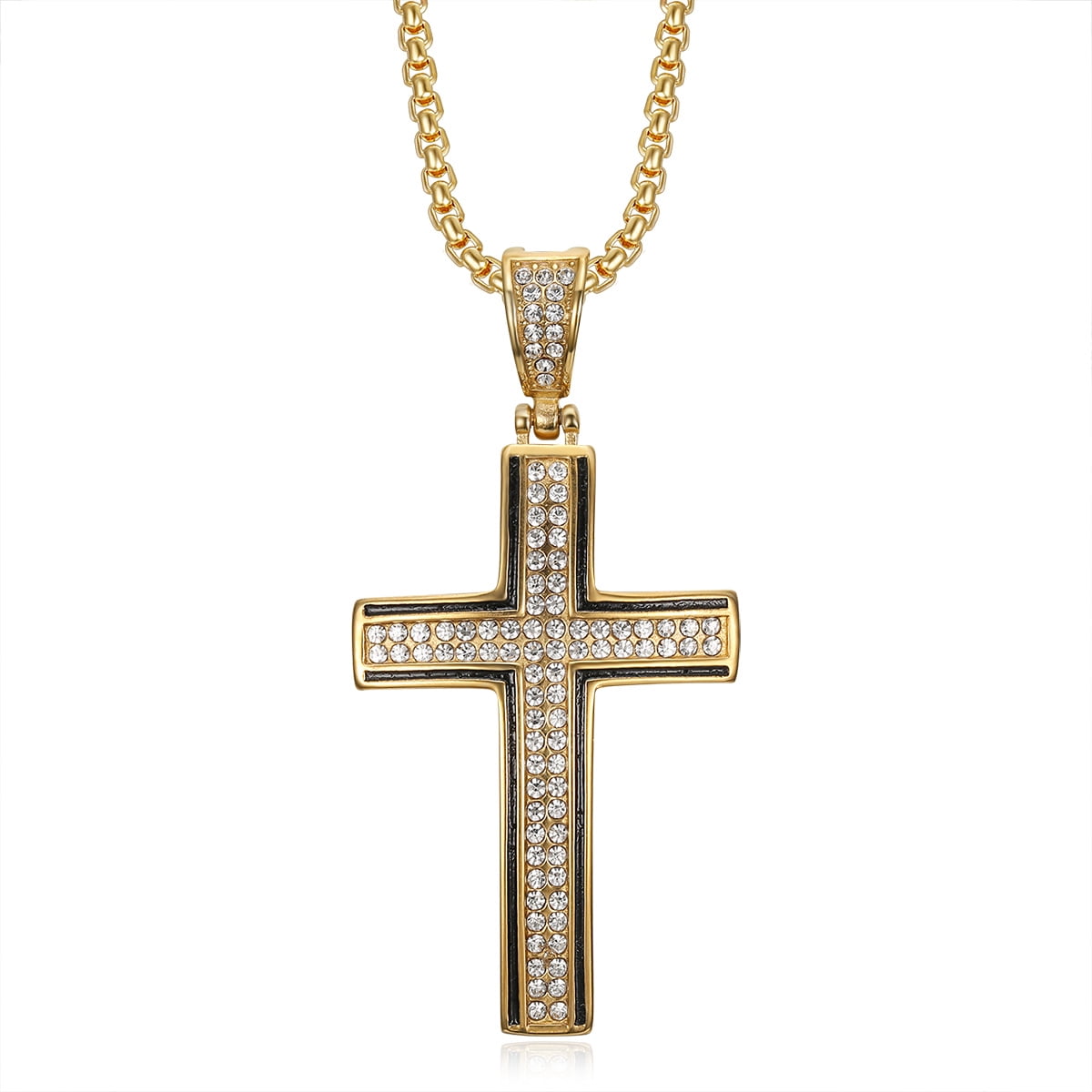 Hip Hop Bling Iced Out 14K Yellow Gold Cross Pendants Necklace for Men ...