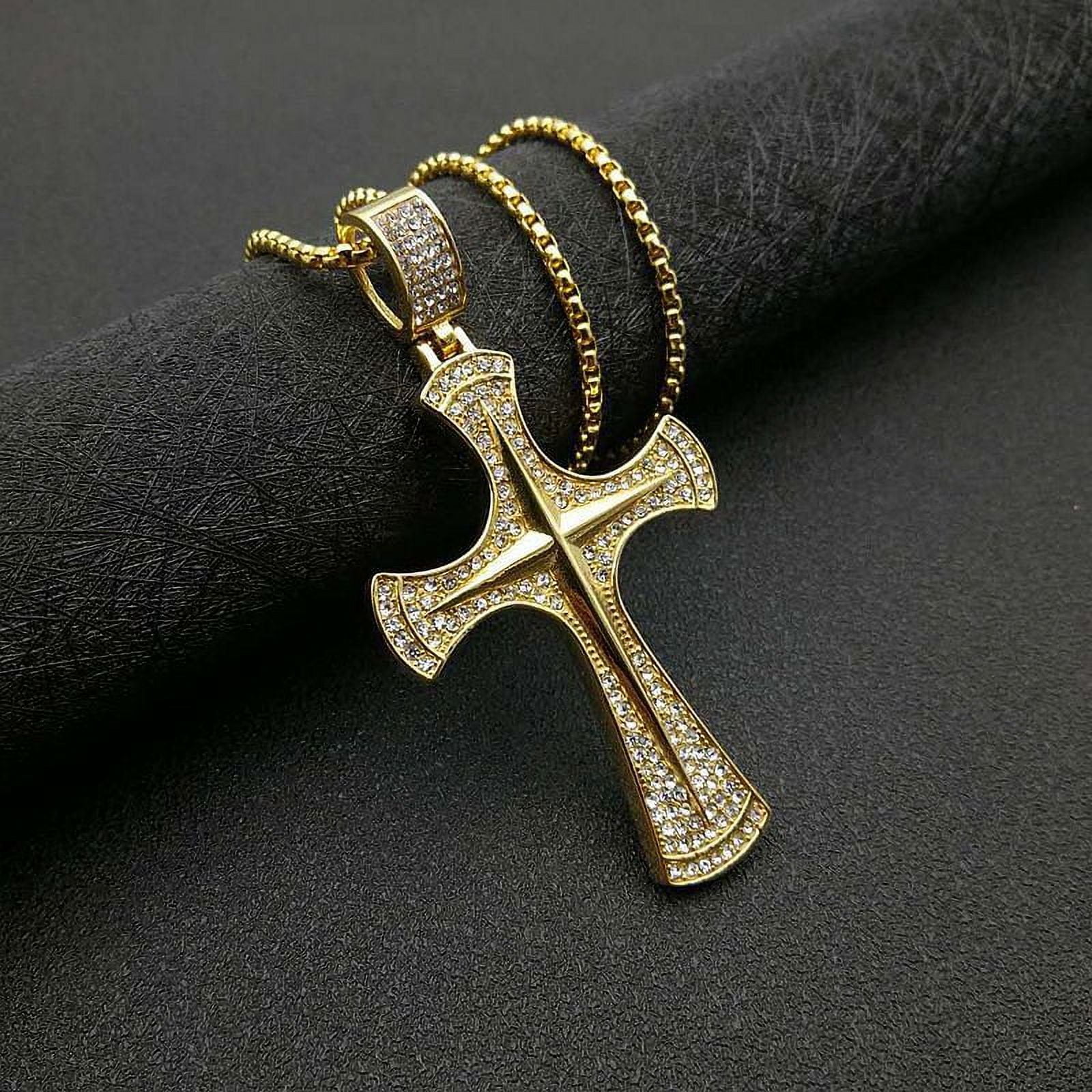 Hip Hop Bling Iced Out 14K Yellow Gold Cross Pendants Necklace for Men ...