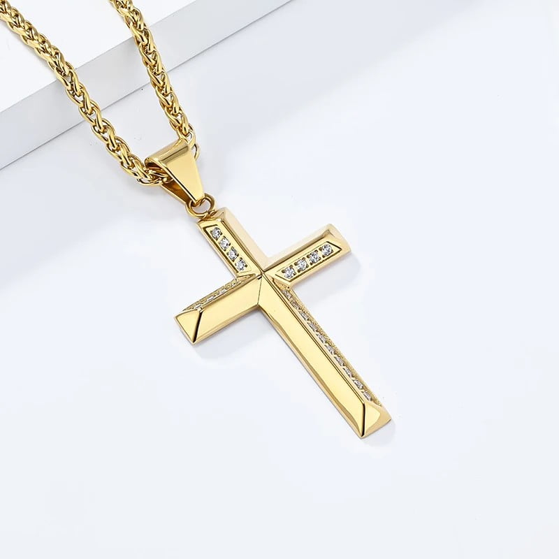 Hip Hop Bling Iced Out 14K Yellow Gold Cross Pendants Necklaces for Men ...