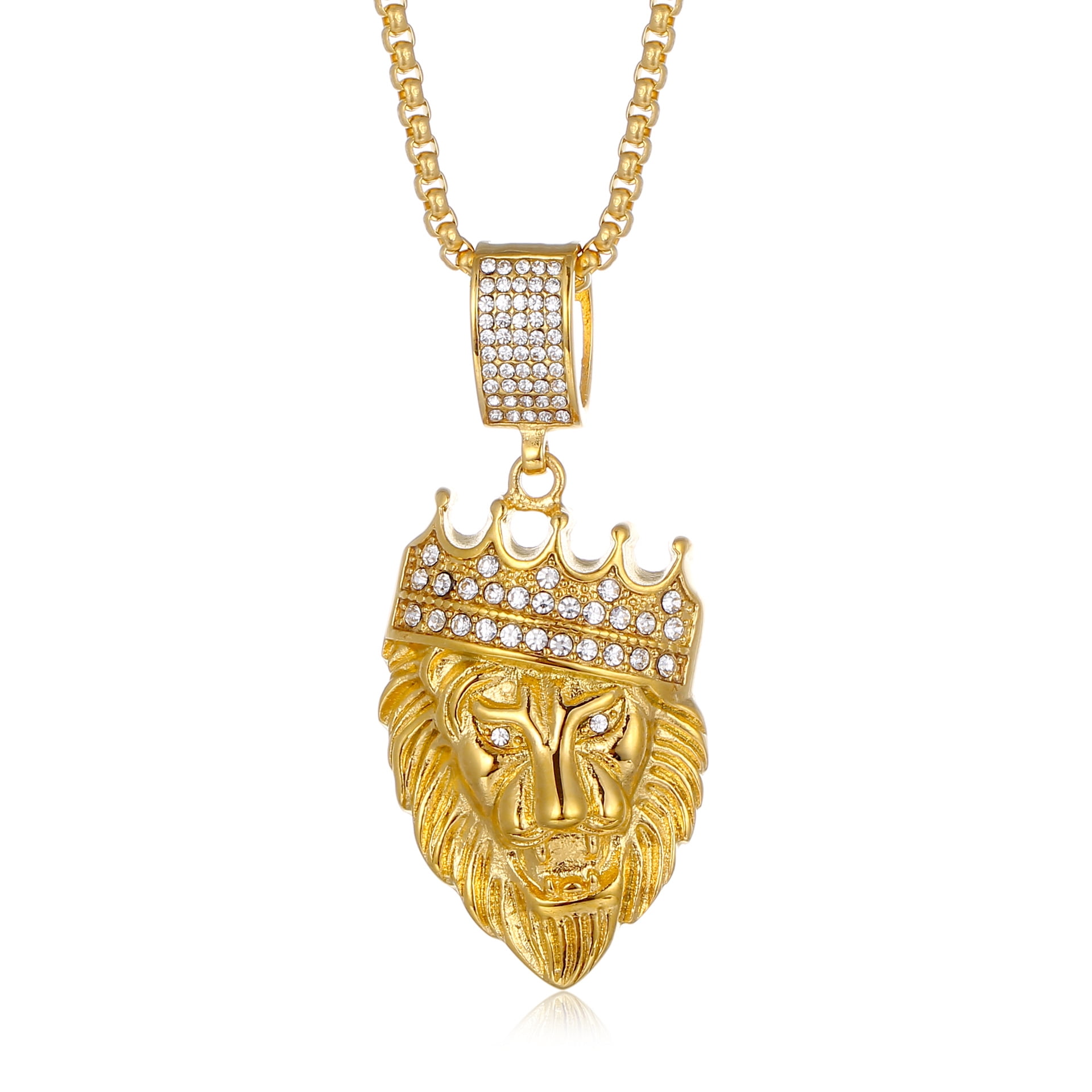 Hip Hop Bling Iced Out 14K Yellow Gold Crown Male Lion Pendants ...