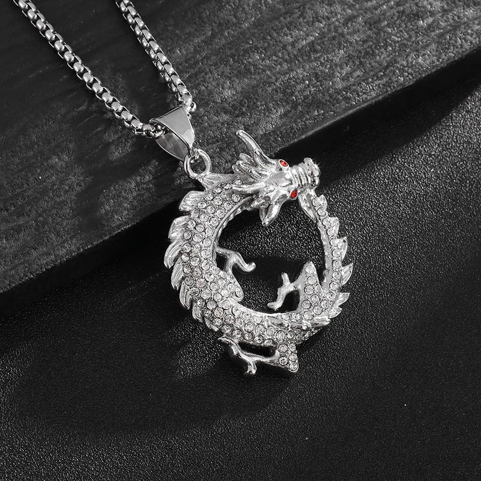 Hip Hop Bling Iced Out 14K Yellow Gold Dragon Round Pendants Necklace ...