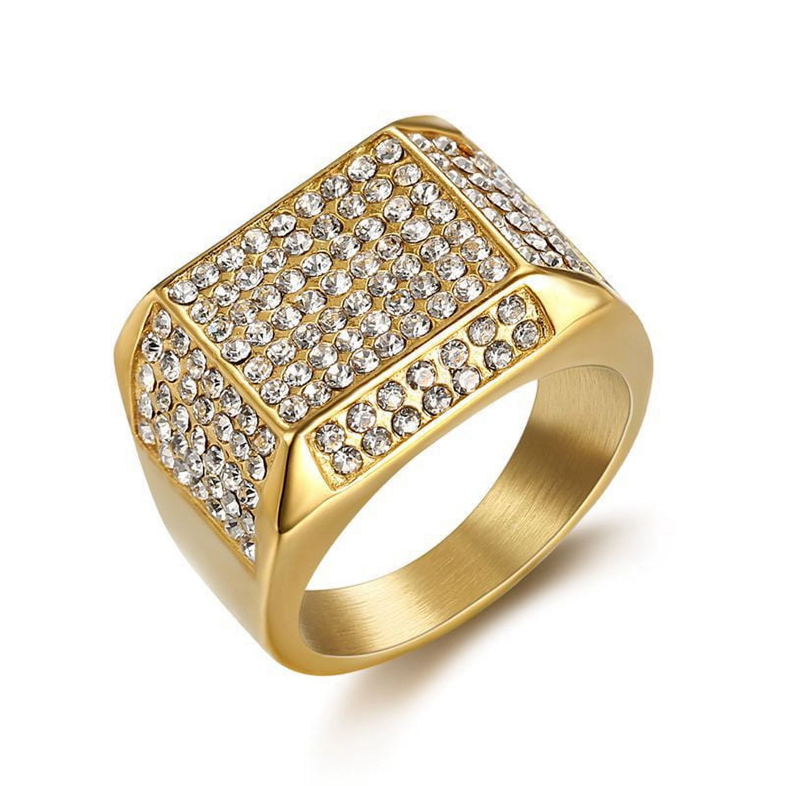 Hip Hop Bling Iced Out 14K Yellow Gold Geometric Square Finger Rings ...