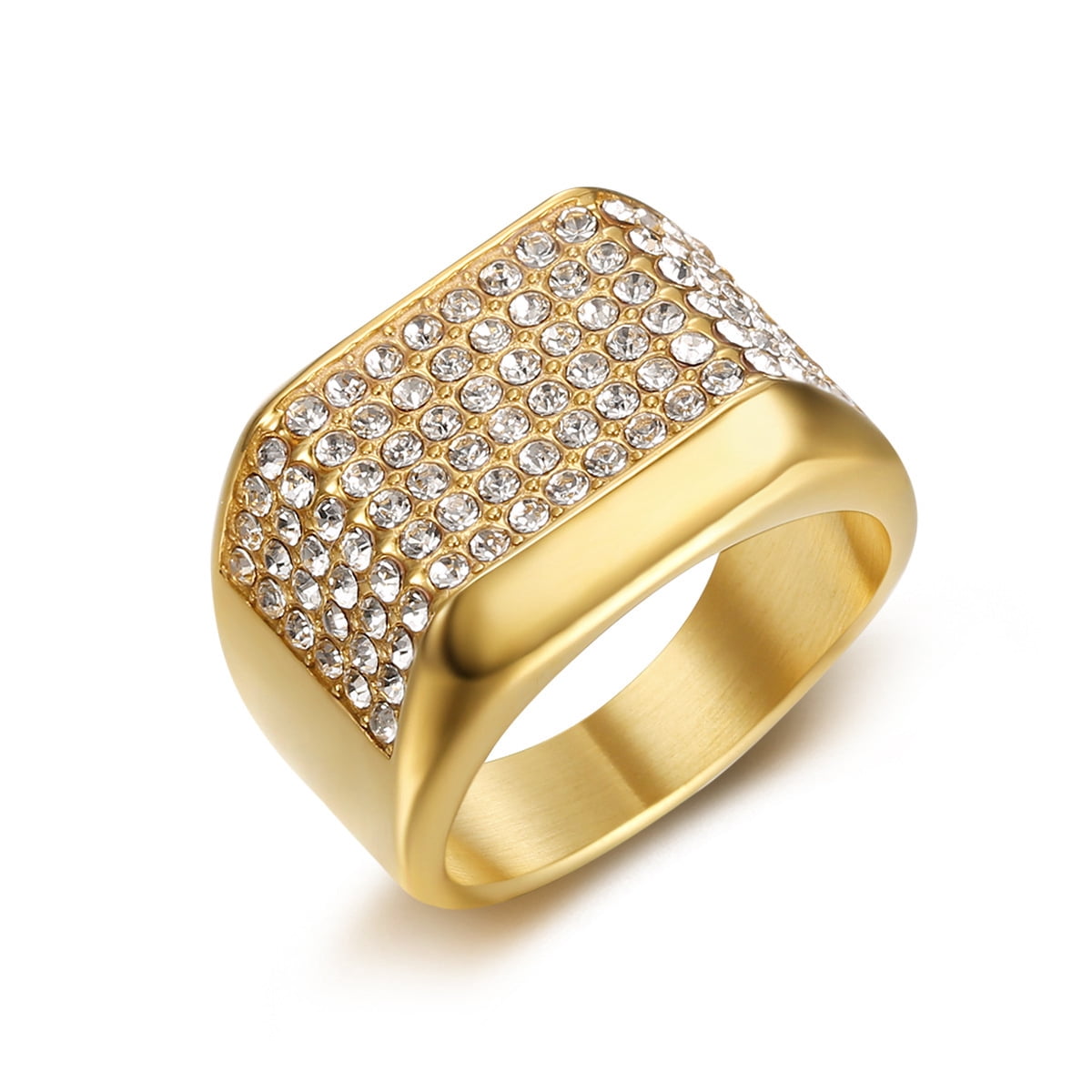 Hip Hop Bling Iced Out 14K Yellow Gold Geometric Square Finger Rings ...