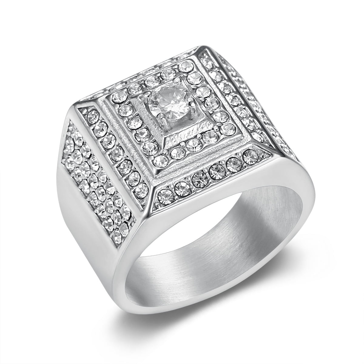 Hip Hop Bling Iced Out 14K Yellow Gold Geometric Square Finger Rings ...