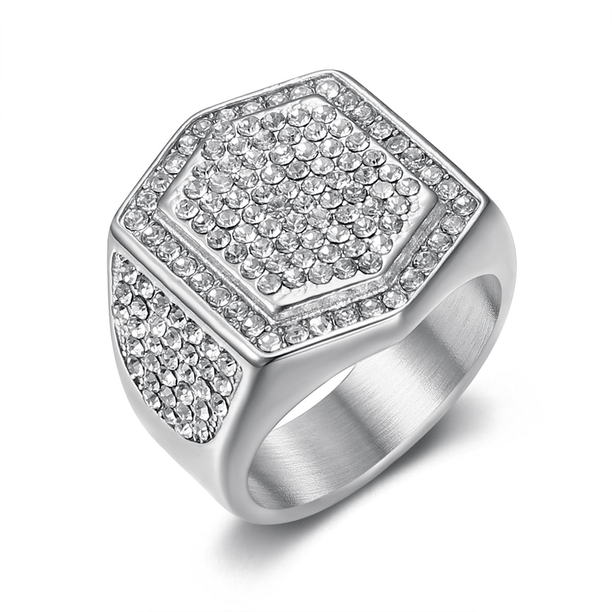 Hip Hop Bling Iced Out 14K Yellow Gold Geometric Square Finger Rings ...
